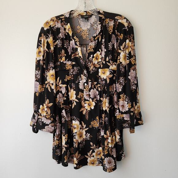 Cocomo | Tops | Cocomo Top Women Xl Black Floral Pintuck Cottagecore ...